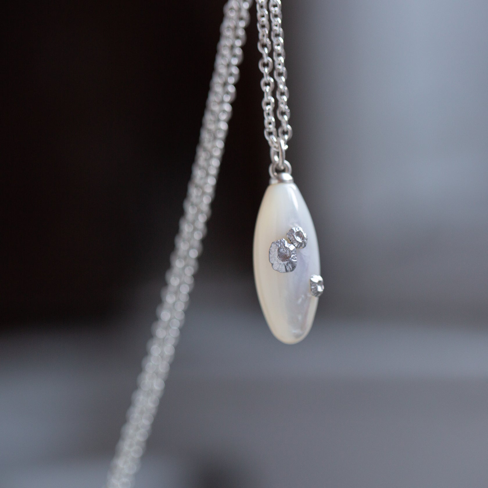Handcrafted Mother of Pearl Necklace with Barnacles – Hannah Blount Jewelry