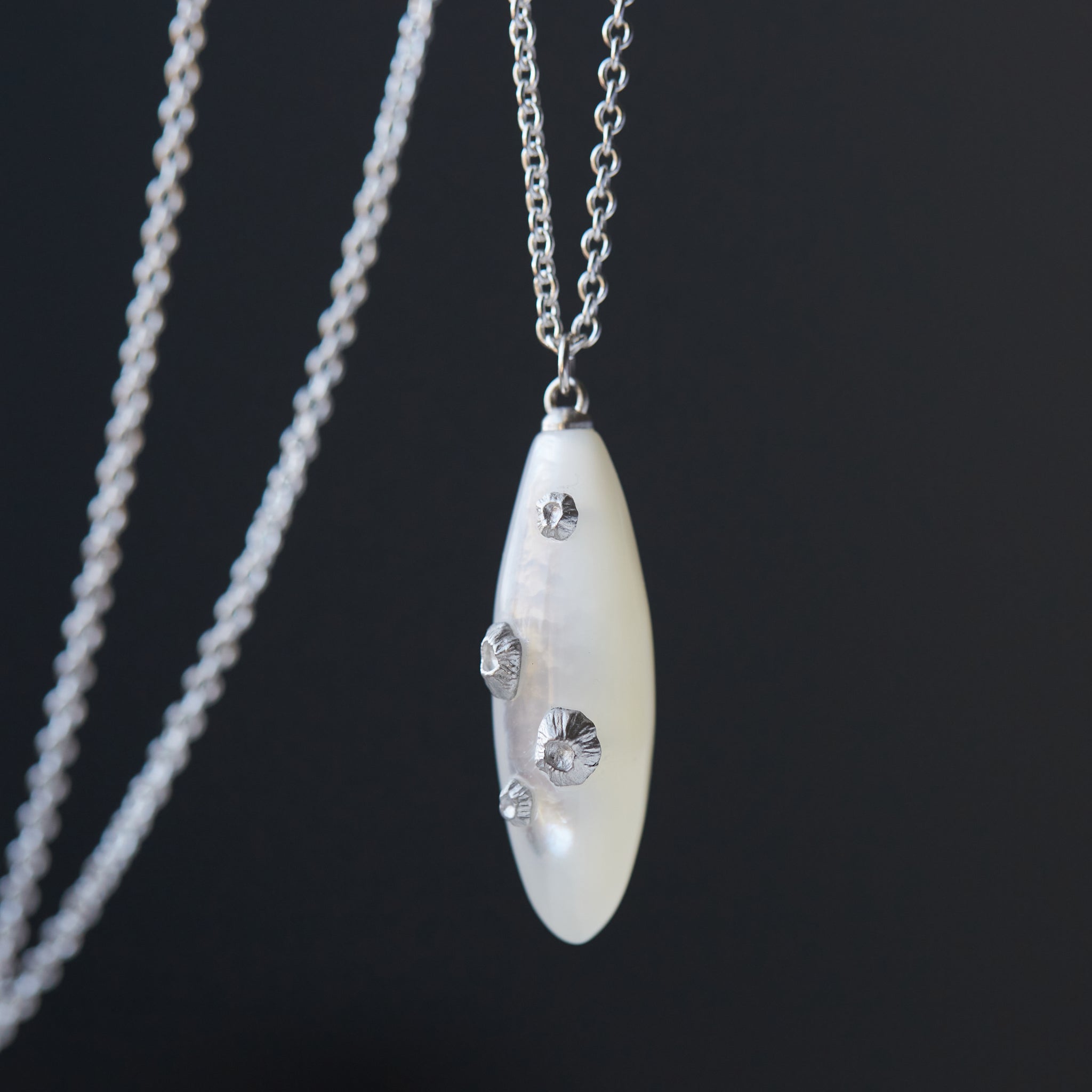 Handcrafted Mother of Pearl Necklace with Barnacles – Hannah Blount Jewelry