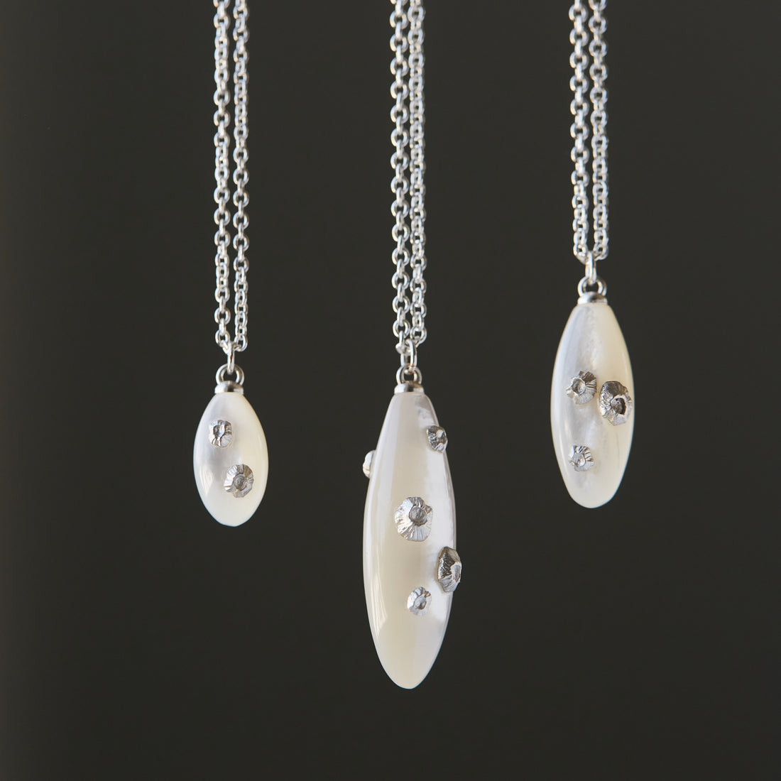 Handcrafted Mother of Pearl Necklace with Barnacles – Hannah Blount Jewelry